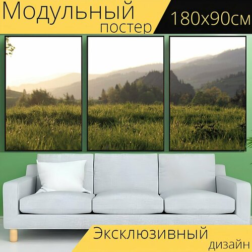 Модульный постер "Пенины, горы, пейзаж" 180 x 90 см. для интерьера