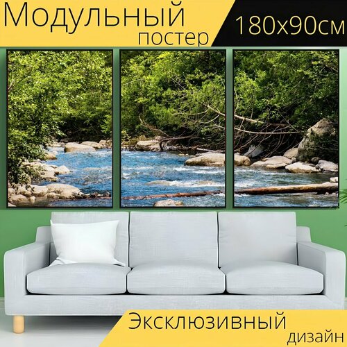 Модульный постер "Ручей, альпийский, река" 180 x 90 см. для интерьера
