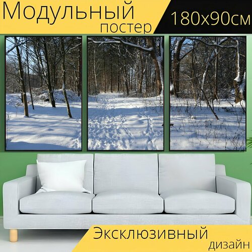 Модульный постер "Зима, снег, зимний пейзаж" 180 x 90 см. для интерьера