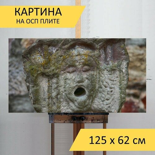 Картина на ОСП 125х62 см. "Лев, голова льва, песчаник" горизонтальная, для интерьера, с креплениями