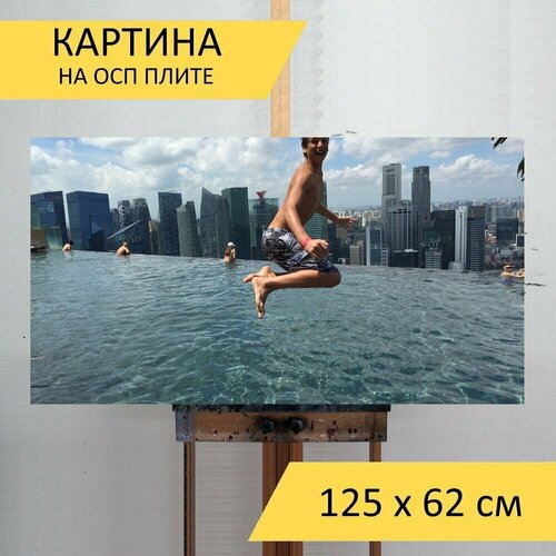 Картина на ОСП 125х62 см. "Прыгать, прыжок, сингапур" горизонтальная, для интерьера, с креплениями