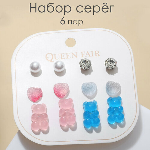 Серьги пусеты Queen Fair, пластик, розовый, голубой