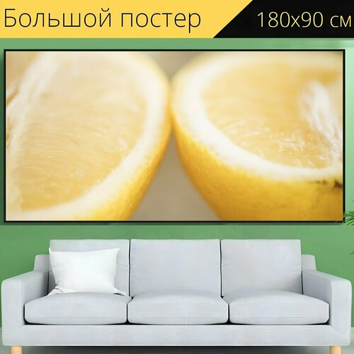 Большой постер "Лимон, цитрусовые, сочный" 180 x 90 см. для интерьера