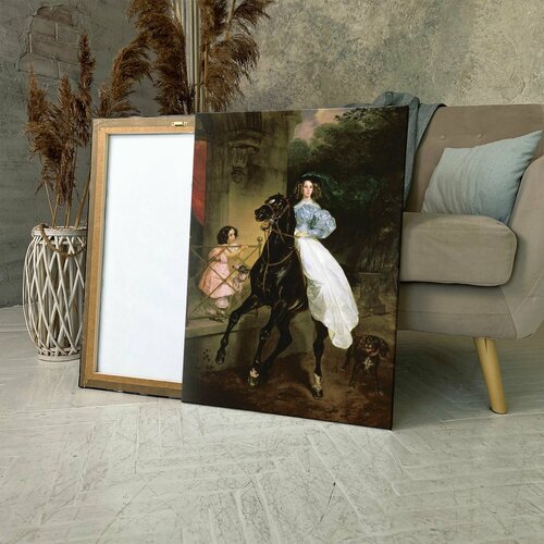 Картина на холсте (Картина женщины верхом на лошади) 20x30 см. Интерьерная, на стену.