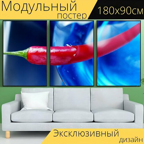 Модульный постер "Острый перец, овощи, острый" 180 x 90 см. для интерьера