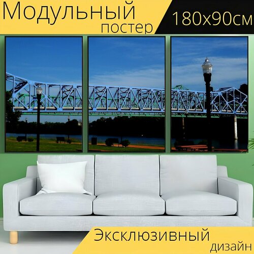 Модульный постер "Мост, река, вода" 180 x 90 см. для интерьера