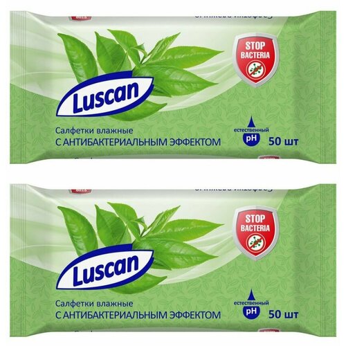 Luscan Влажные салфетки Антибактериальные, 50 шт, 2 уп