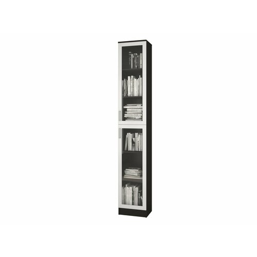 Шкаф-пенал МногоМеб Архив №2 60х30x240, прозрачное стекло, рамка квадро белый гладкий, корпус и задняя стенка венге цаво, петли справа
