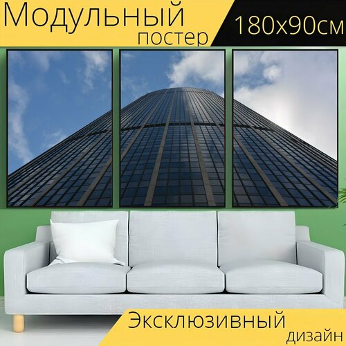 Модульный постер "Башня монпарнас в париже, архитектура, стеклянная башня" 180 x 90 см. для интерьера