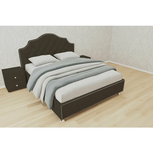 Двуспальная кровать Мария с кареткой 140x200 основание металлическое с ламелями велюр коричневый без ножек