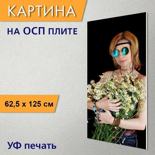 Вертикальная картина на ОСП "Женщина, цветы, букет" 62x125 см. для интерьериа