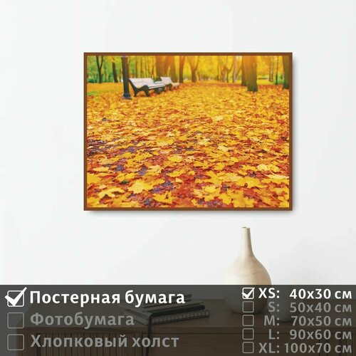 Постер на стену Осенние Листья На Тропинке В Городском Парке 40х30 см ПолиЦентр