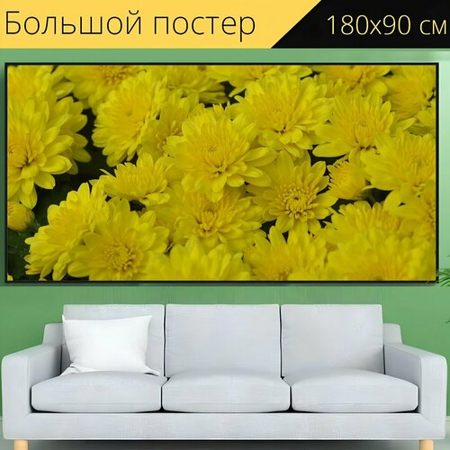 Большой постер "Желтый, цвет, хризантема" 180 x 90 см. для интерьера