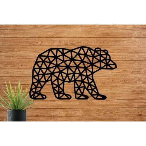 Декоративное панно деревянное, Геометрический медведь (черный цвет)