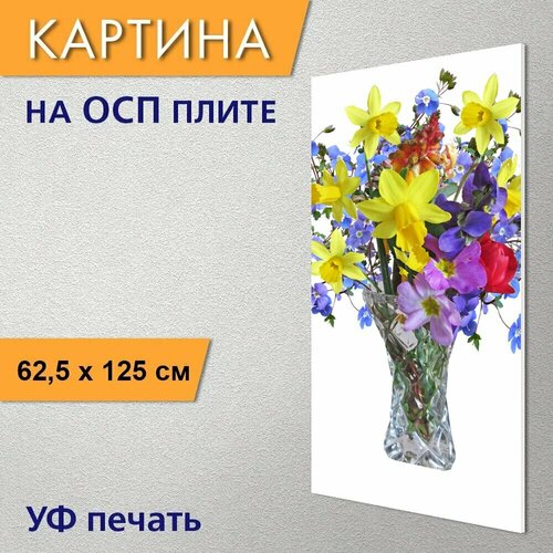 Вертикальная картина на ОСП "Цветы, ваза, весна" 62x125 см. для интерьериа