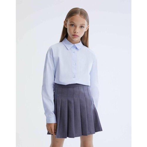 Школьная рубашка Gloria Jeans, размер 8-9л/134 (33), голубой