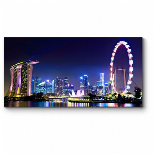 Модульная картина Огни ночного Сингапура в отражении Марина Бэй 50x25