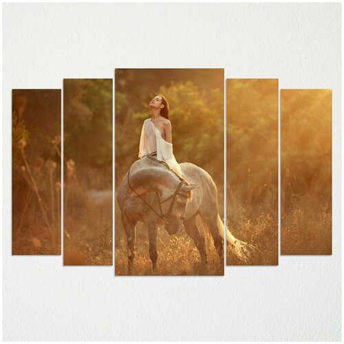 Модульная картина на Дереве - "Девушка верхом на коне", размер 90х60 см