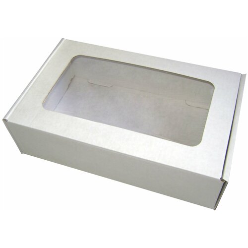 Коробка-чемоданчик с окошком 23х14х6,5 см картон крафт белый