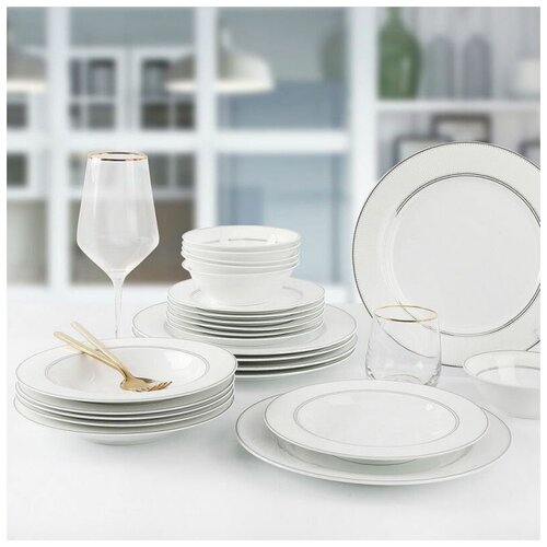 Набор столовой посуды Arya Elegant Gisella костяной фарфор, 24 предмета, белый