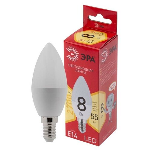 Лампа светодиодная RED LINE LED B35-8W-827-E14 R 8Вт B35 свеча 2700К тепл. бел. E14 | код. Б0050694 | Эра (7шт. в упак.)