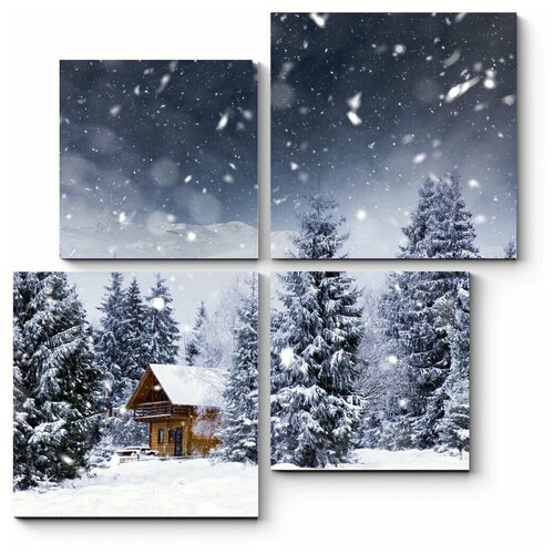 Модульная картина Сказочный дом в зимнем лесу 80x80