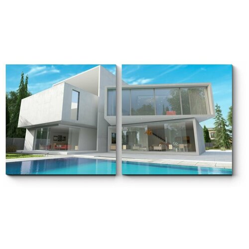 Модульная картина Современный дом с бассейном170x85