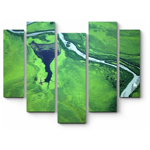 Модульная картина Зеленые поля и река с высоты птичьего полета161x131