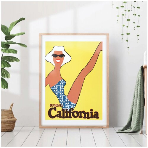 Постер без рамки "Девушка Калифорния" 40 на 50 в тубусе / Картина для интерьера / Плакат / Постер на стену / Интерьерные картины