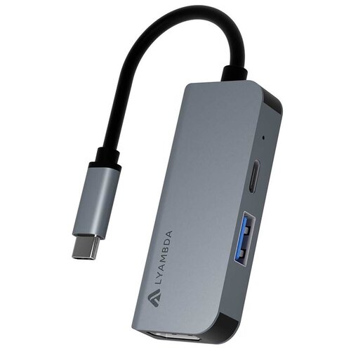 Разветвитель Type-C 3 в 1 Multimedia 4K/USB/PD / USB-Hub / USB - концентратор Lyambda Slim Aluminum LC105 Gray