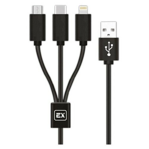 Дата-кабель 3в1 USB - microUSB/8 Pin/TYPE-C 1.2М 2.1A Classic круглый чёрный EXPLOYD EX-K-646