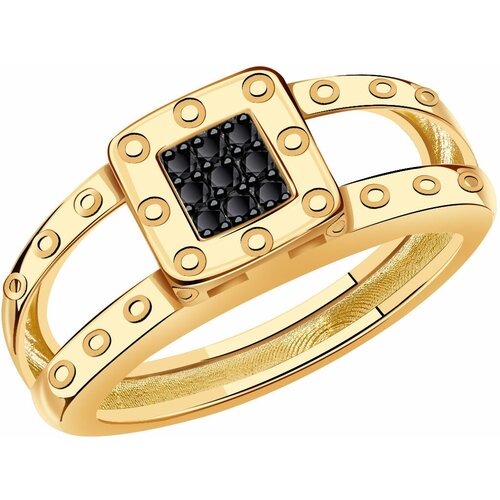 Кольцо обручальное Diamant online, желтое золото, 585 проба, фианит, размер 16.5, черный