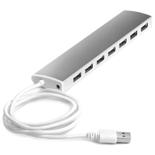 USB Hub 2.0 на 7 портов, 0.6m, Plug&Play, LED, silver + разъем для доп питания