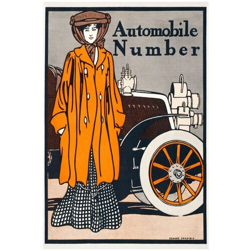 Постер / Плакат / Картина Афиша - Женщина и старинный автомобиль 60х90 см в раме