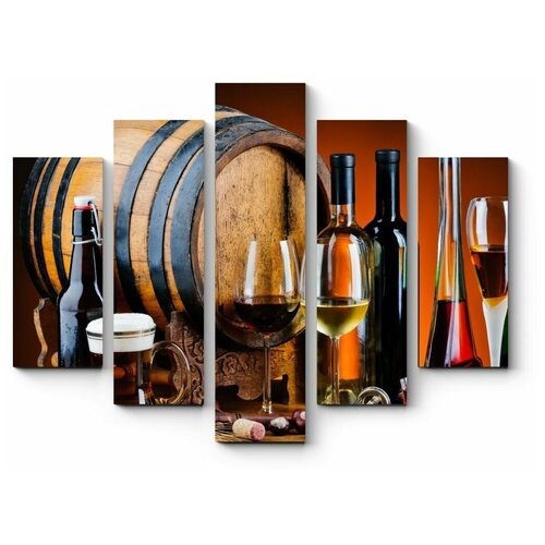 Модульная картина Натюрморт с деревянной бочкой и вином 125x100
