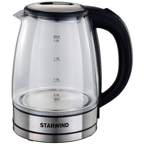 Чайник электрический Starwind SKG4777 1.8л. 2000Вт черный/прозрачный (корпус: стекло)