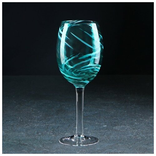 Бокал стеклянный «Эмеральд», 350 мл, 8,5×22 см, цвет бирюзовый