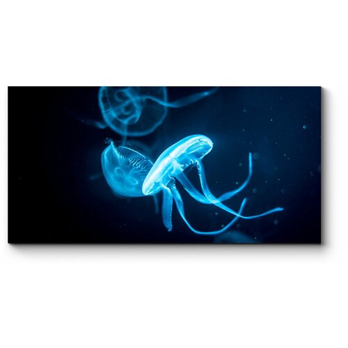 Модульная картина Неоновый танец медуз под водой 70x35