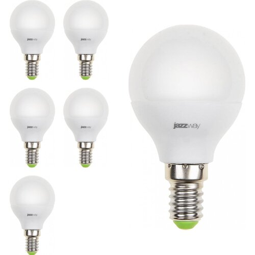 Светодиодная лампа JazzWay Pled Eco 5W эквивалент 40W 4000K 400Лм Е14 шар (комплект из 5 шт.)