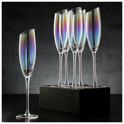 Набор бокалов для шампанского Magistro «Иллюзия», 180 мл, 5,5×27,5 см, 6 шт, цвет перламутровый