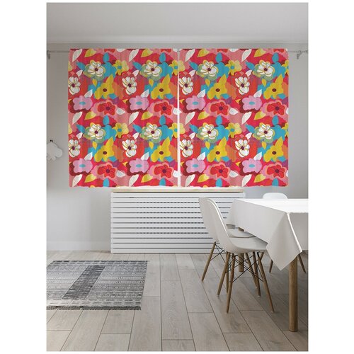 Классические шторы JoyArty "Абрис красочных цветов", серия Oxford DeLux, 2 полотна 145x180 см