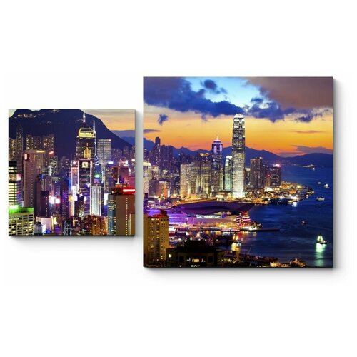 Модульная картина Красочный Гонконг в лучах закатного солнца 80x48