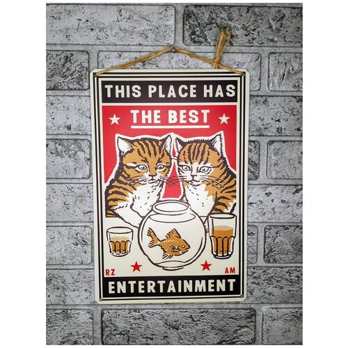 Коты в баре табличка металлическая, картина, декор интерьера, плакат, постер, подарок