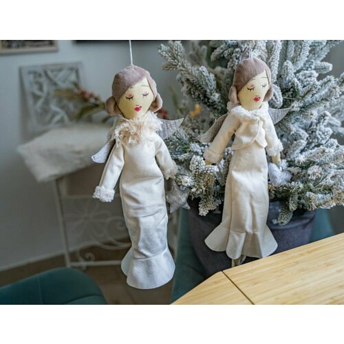 Кукла на ёлку модный ангел с сердечком, текстиль, 40 см, Due Esse Christmas