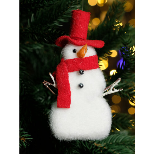 Рождественская декорация (Снеговик, высота 12 см) 3 шт в комплекте цвет красный