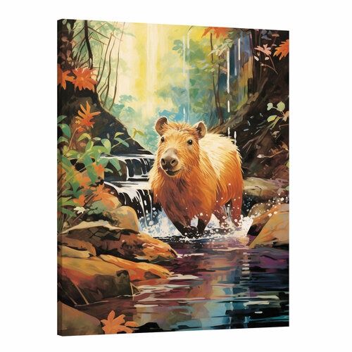 Интерьерная картина 50х70 "Путешествие капибары в джунглях"
