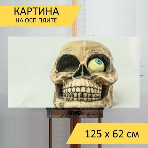 Картина на ОСП 125х62 см. "Череп и скрещенные кости, глаз, зубы" горизонтальная, для интерьера, с креплениями