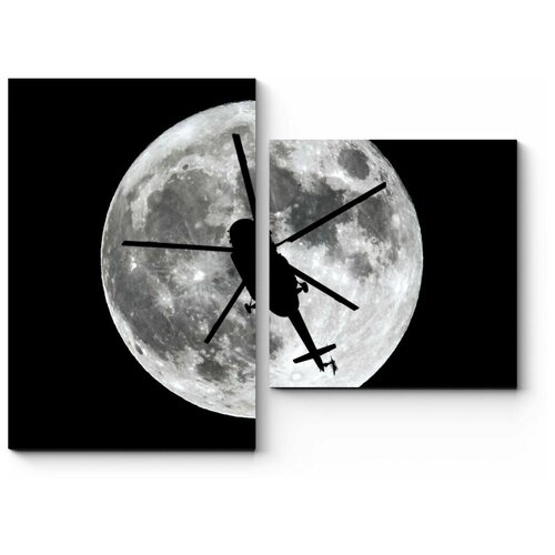 Модульная картина Силуэт вертолета на фоне луны80x60