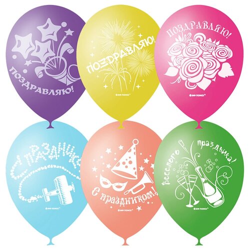 Воздушные шары, 50шт, M12/30см, ПатиБум "Праздничная тематика", шелк