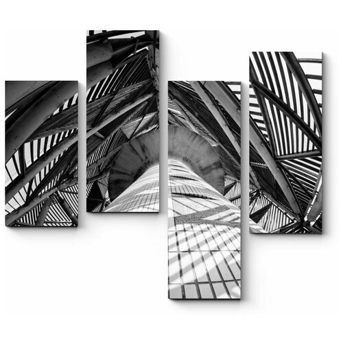 Модульная картина Винтовая черно-белая лестница144x135